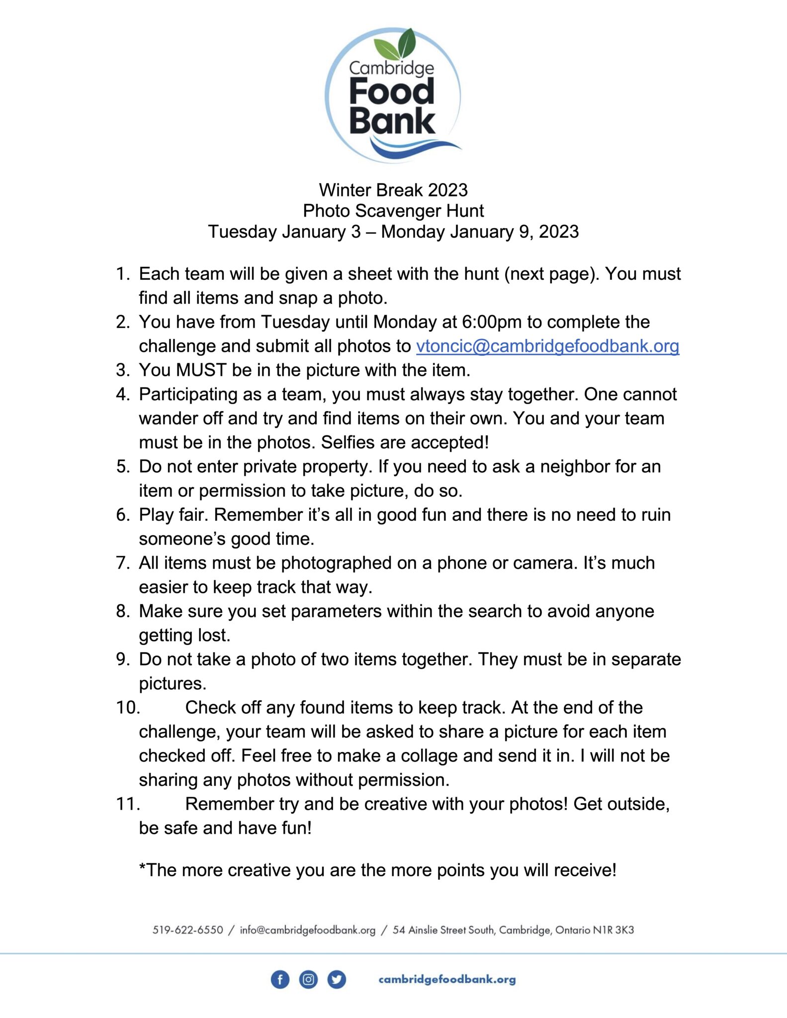 Winter Break - Fun at the Cambridge Food Bank Scavenger Hunt ...